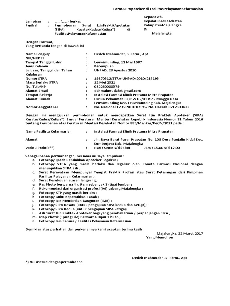 Form SIP Apoteker | PDF