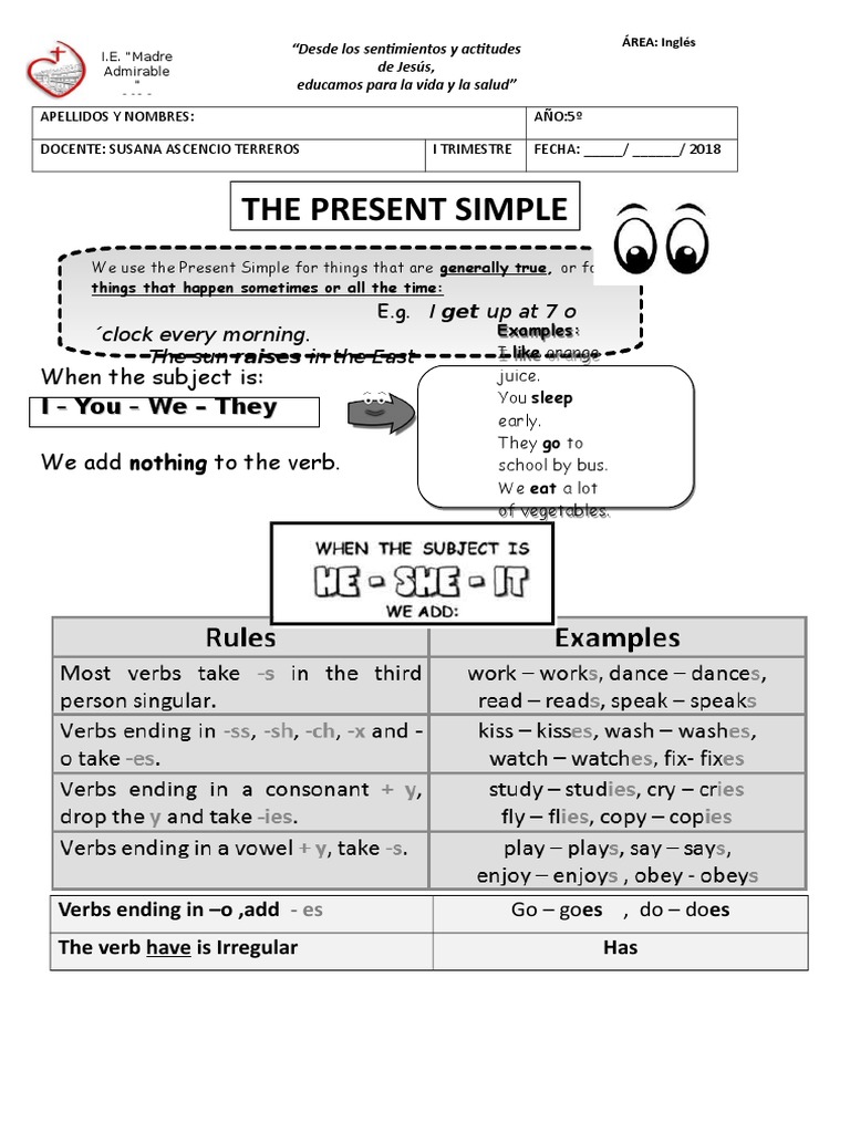 Present Simple Nuevo para 5to 2018 | PDF | Morphology | Grammar