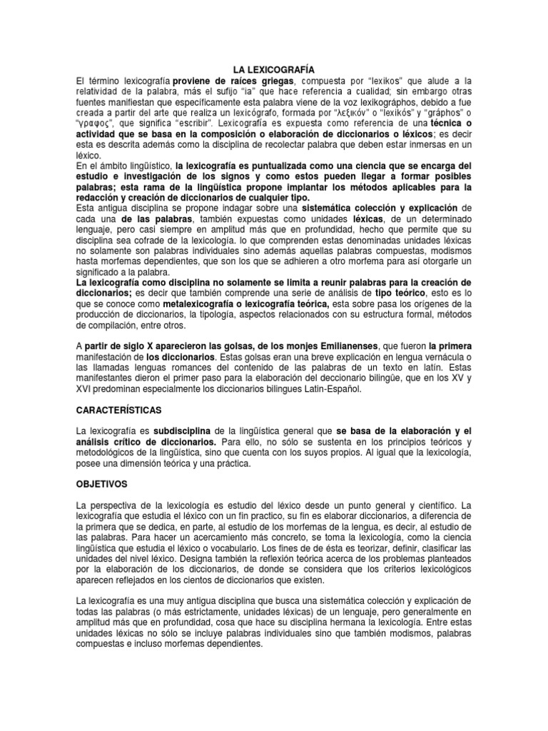 La Lexicografía | PDF | Lexicografía | Léxico