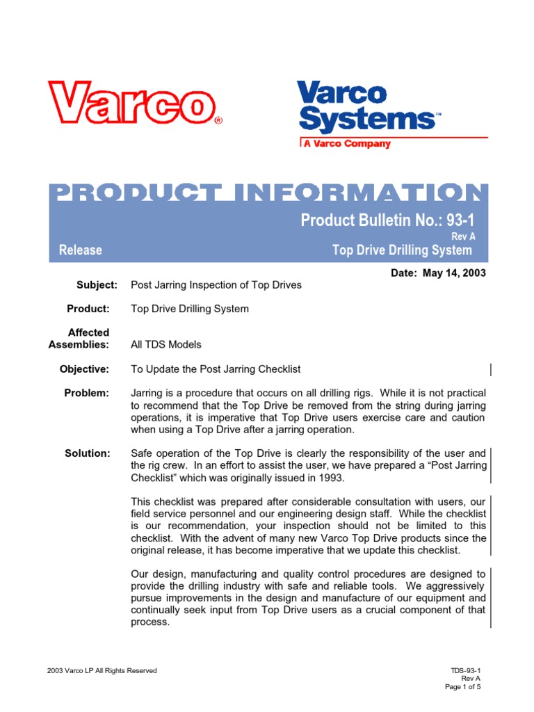 Top Drive Post Jarring Checks Bulletin | PDF | Screw | Elevator
