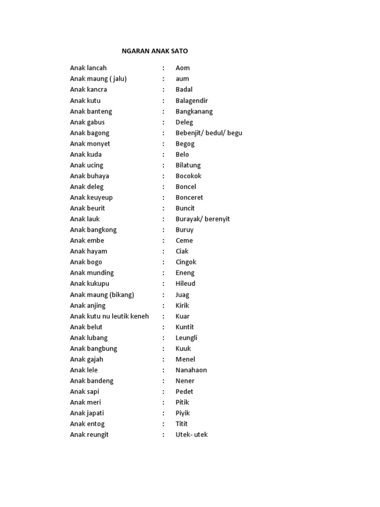 Traditional Javanese Animal and Plant Names | PDF