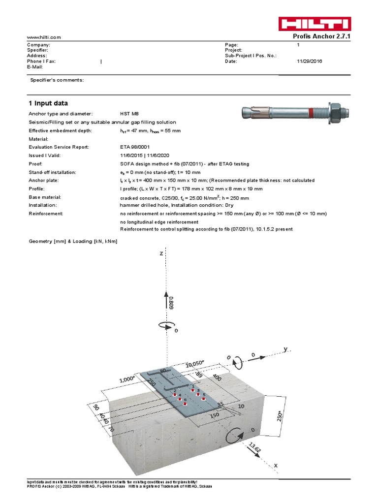 1 Input Data: Profis Anchor 2.7.1 | PDF | Drill | Software