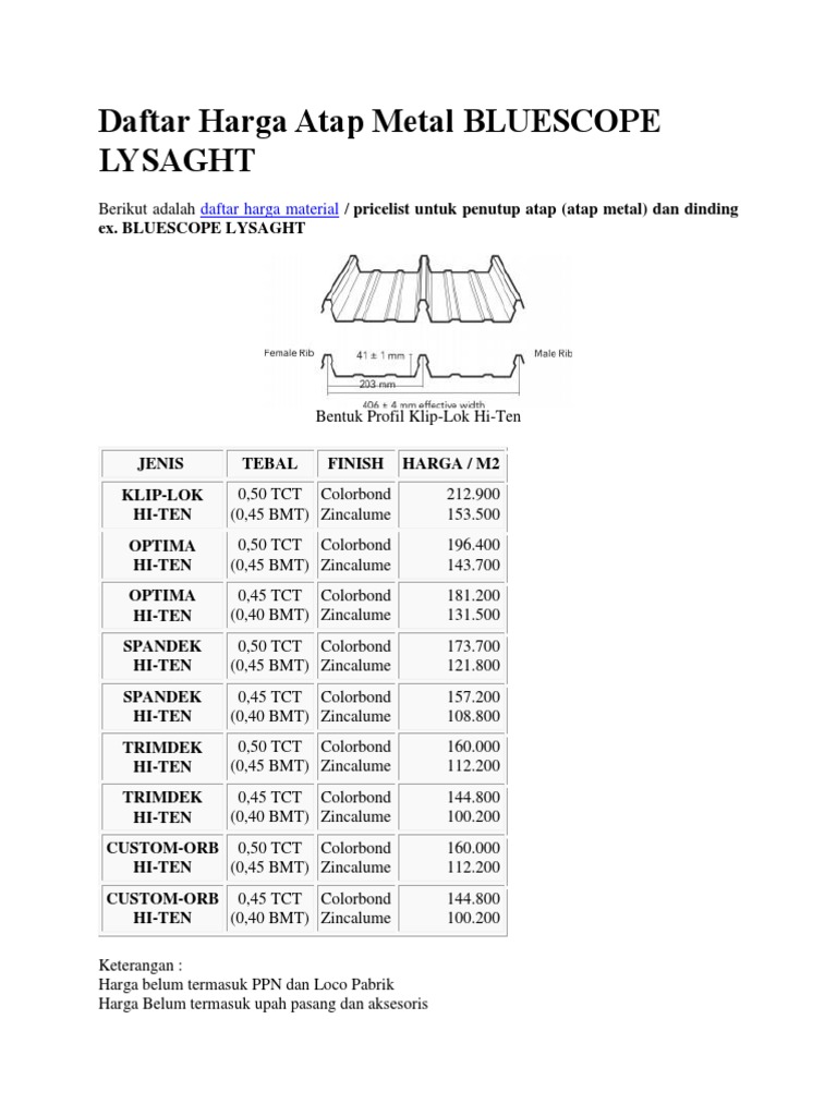 Daftar Harga Atap Metal Bluescope Lysaght | PDF | Griya & Taman | Komputer