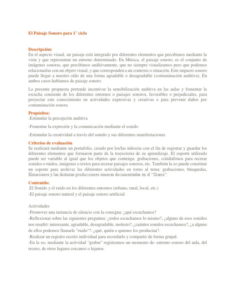El Paisaje Sonoro para 1° ciclo | Paisaje | Sonido | Prueba gratuita de ...