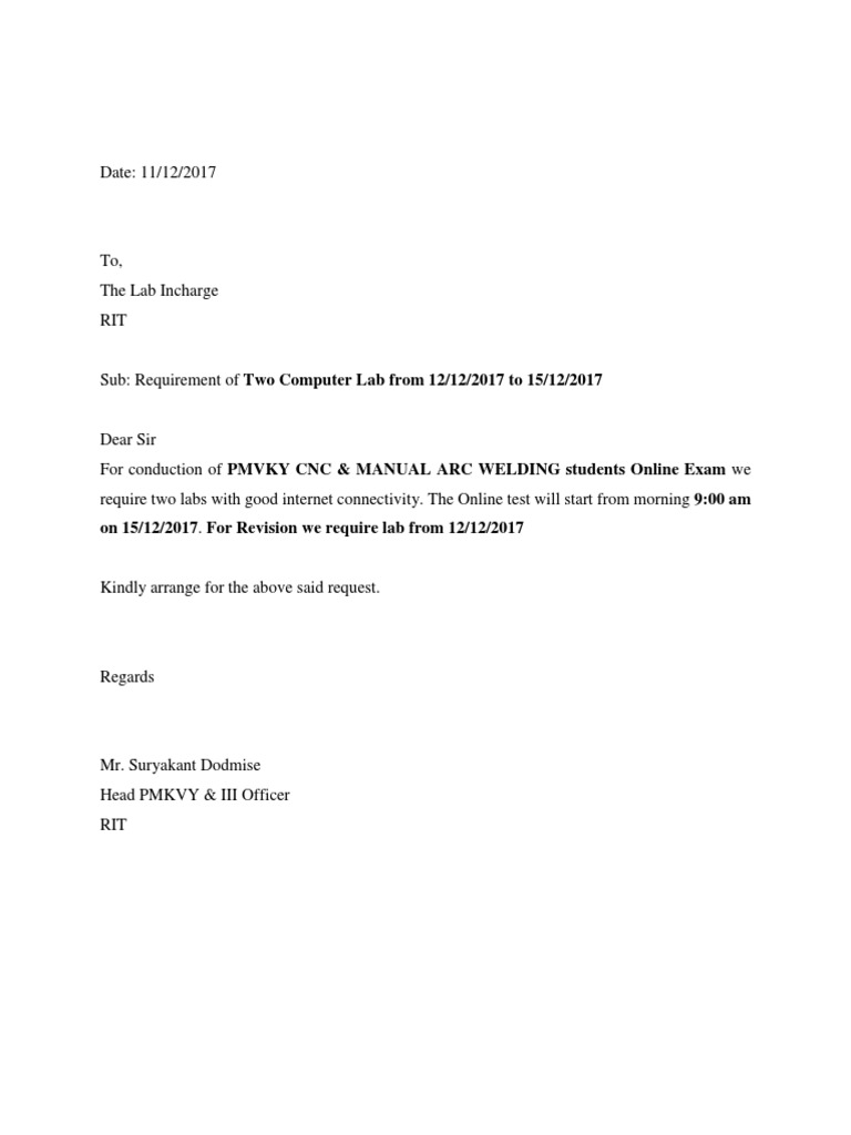 Letter For Computer Lab | PDF