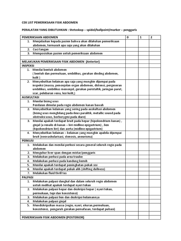 Pemeriksaan Abdomen Ceklist Fix | PDF