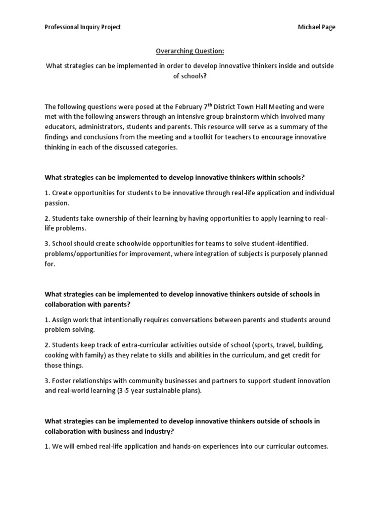 Professional Inquiry Project Michael Page | PDF | Curriculum | Inquiry ...