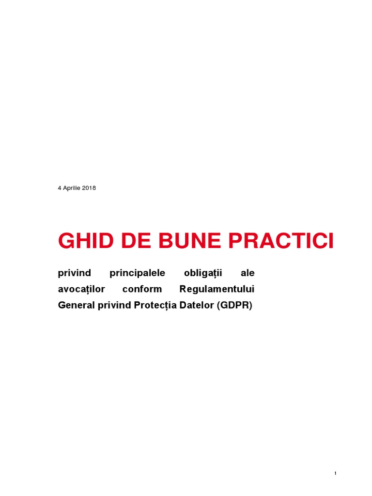 GDPR Ghid de Bune Practici UNBR | PDF