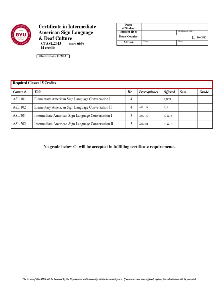 Certificate in Intermediate American Sign Language & Deaf Culture