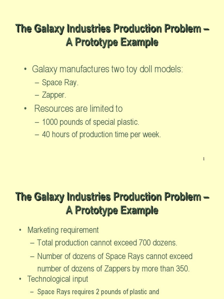 The Galaxy Industries Production Problem - A Prototype Example | PDF ...