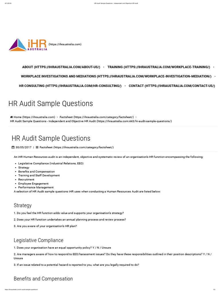 HR Audit Sample Questions - Independent and Objective HR Audit | PDF ...
