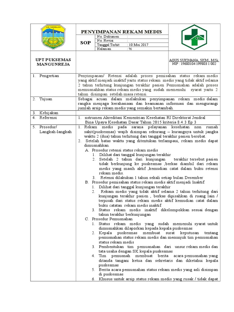 Sop - Doc Rekam Medis | PDF