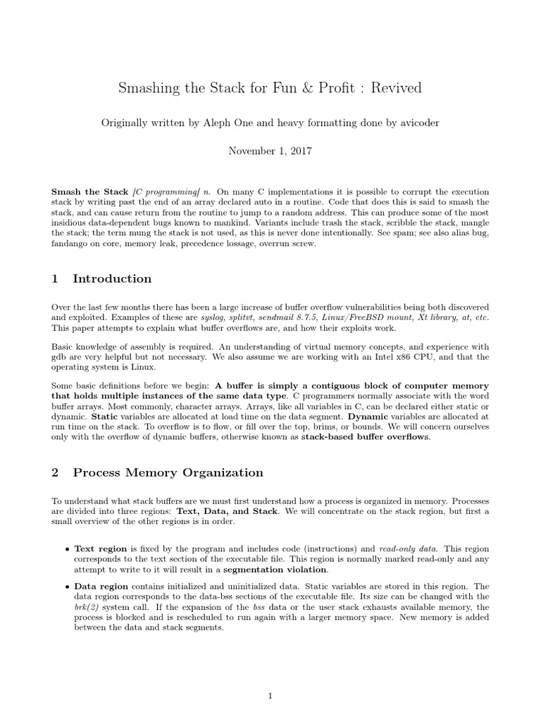 Smash The Stack | Download Free PDF | Subroutine | Pointer (Computer Programming)