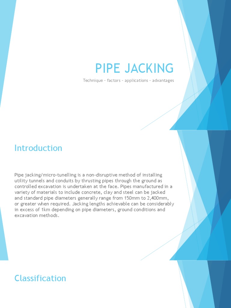 Pipe Jacking: Technique - Factors - Applications - Advantages | PDF | Pipe (Fluid Conveyance ...