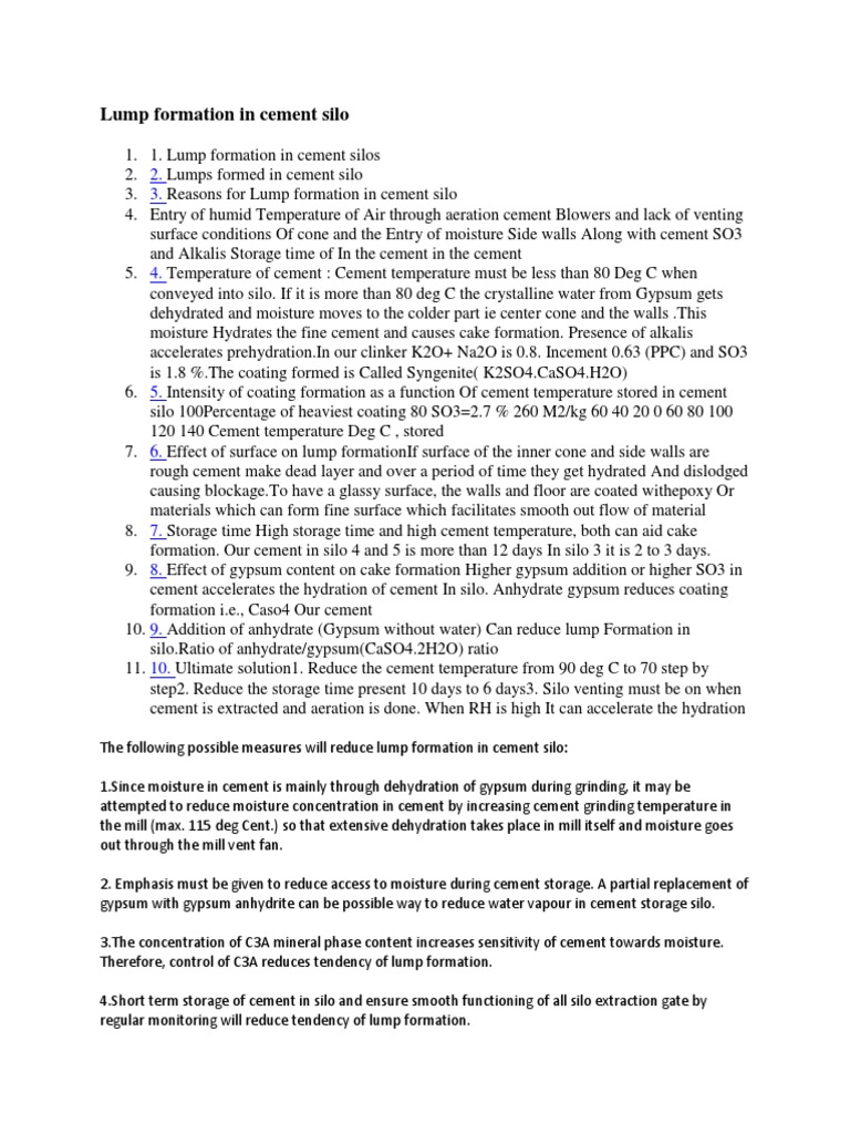 Lump Formation in Cement Silo | PDF | Cement | Materials