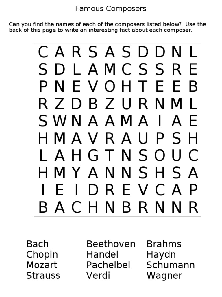 Famous Composers Word Search | PDF