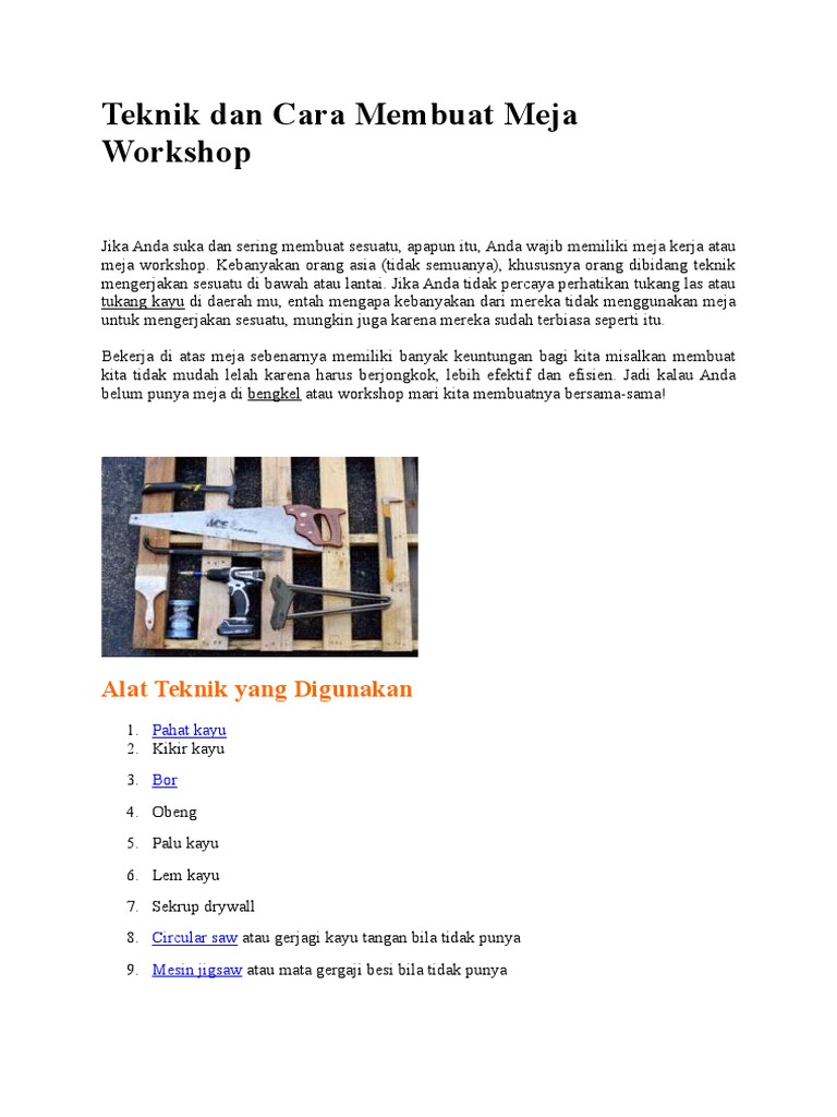 Teknik Dan Cara Membuat Meja Workshop | PDF