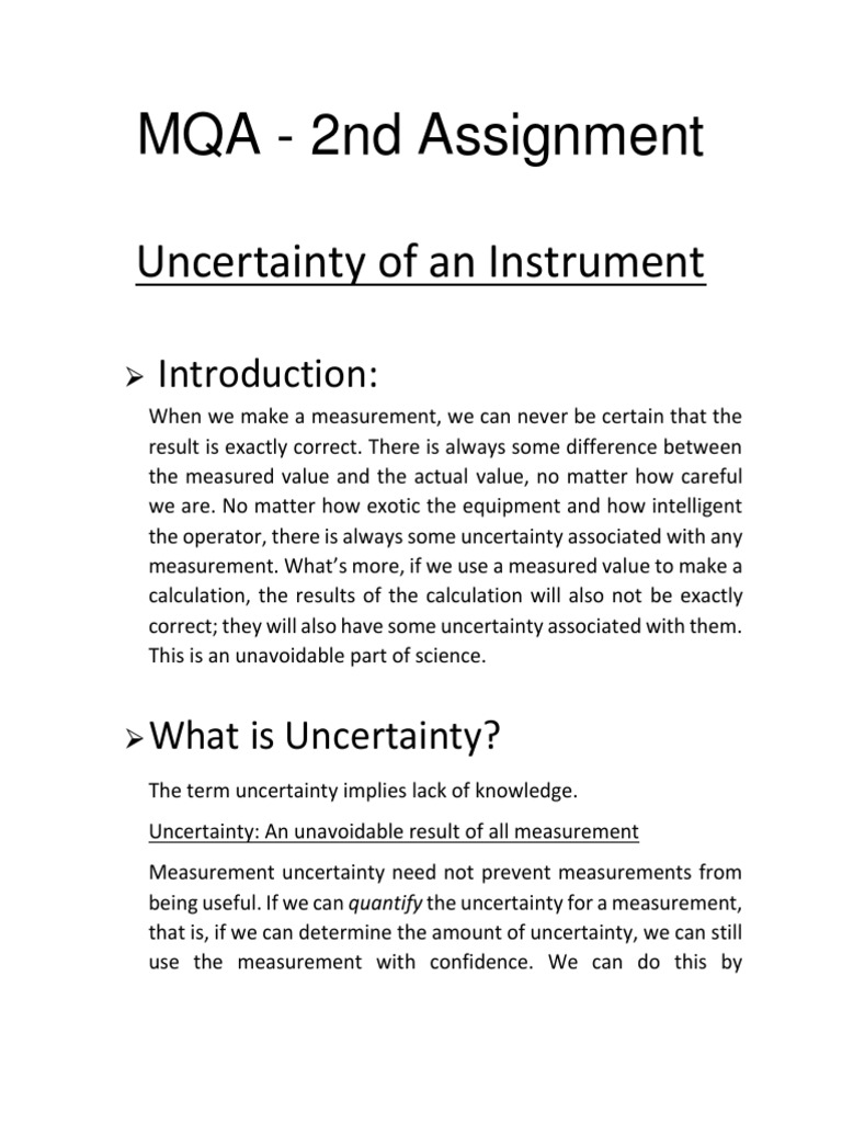 MQA - 2nd Assignment: Uncertainty of An Instrument | PDF | Uncertainty | Measuring Instrument