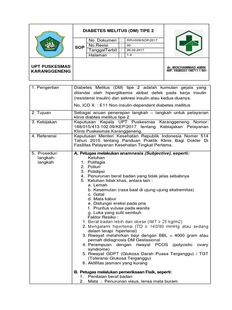SOP Diabetes Melitus Tipe 2 | PDF | Sains & Matematika