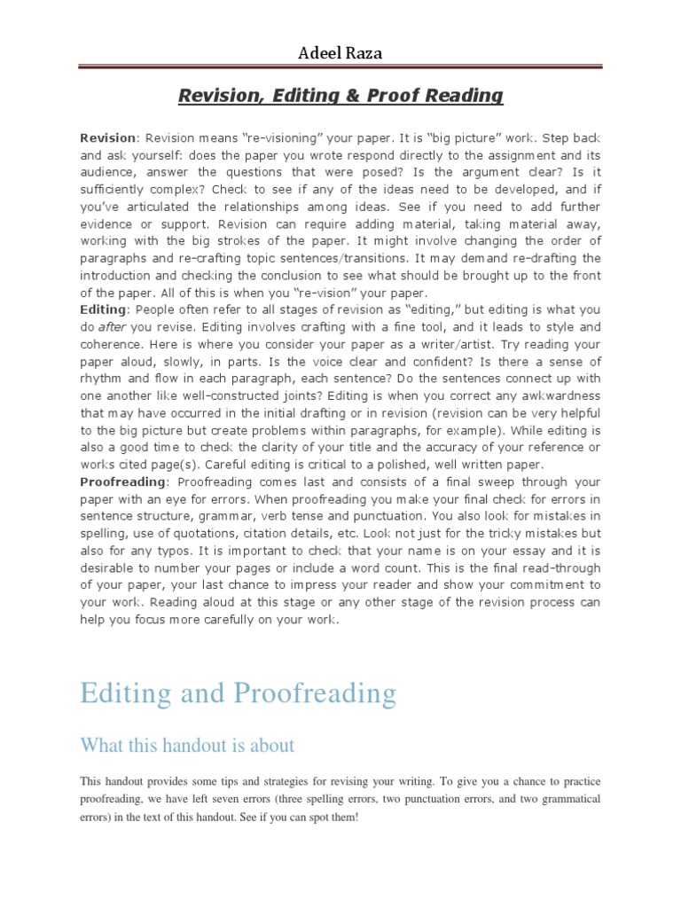 Editing and Proofreading: Revision, Editing & Proof Reading | PDF ...