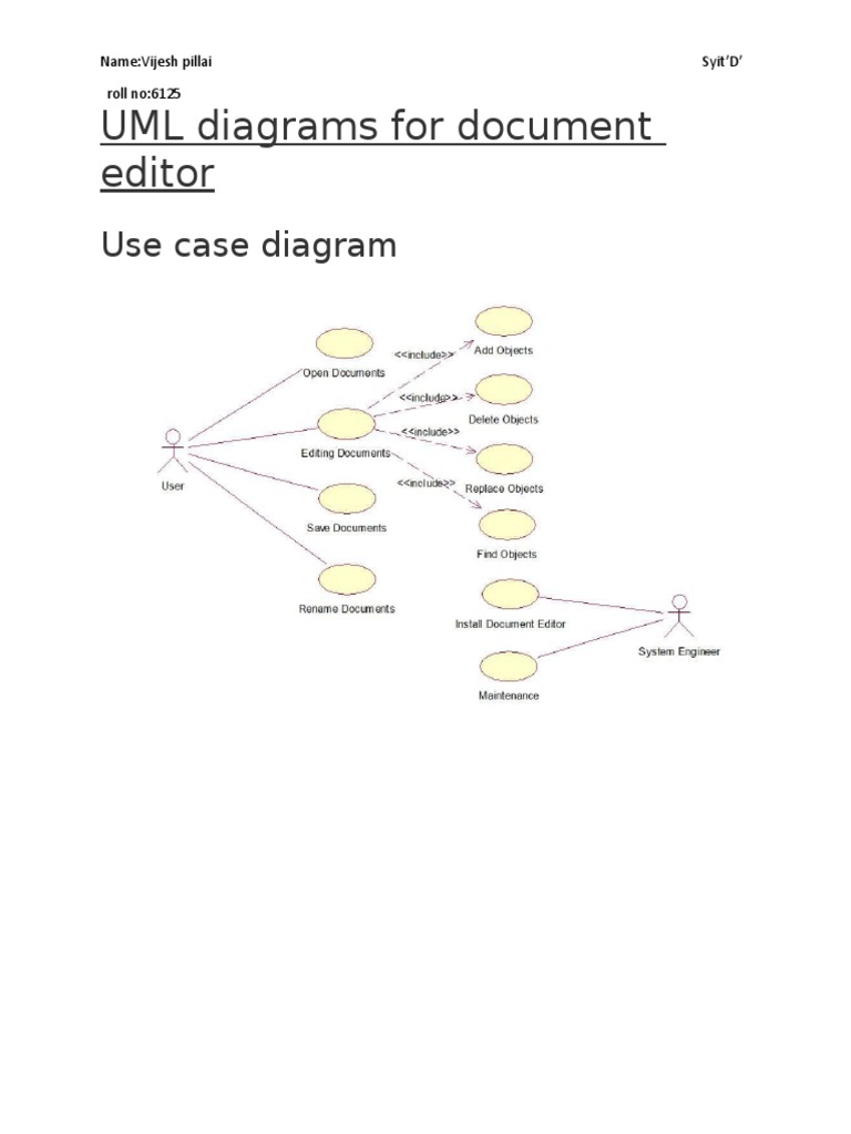 UML Diagrams For Document Editor: Use Case Diagram | PDF