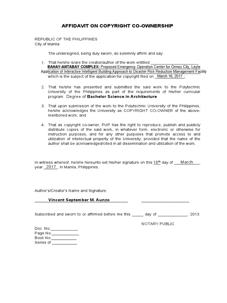 02 AffidavitonCopyrightCo-ownership - Sampleb PDF | PDF