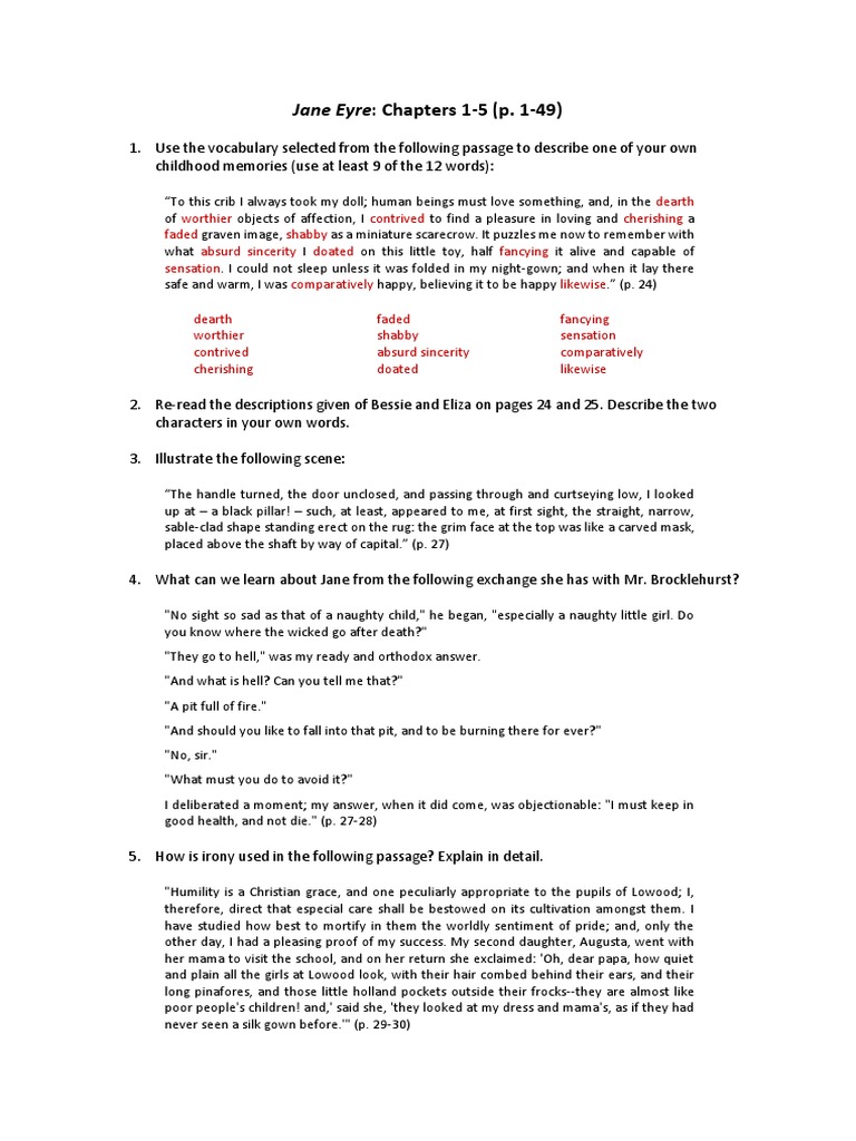 Jane Eyre: Chapters 1-5 (P. 1-49) | PDF | Jane Eyre