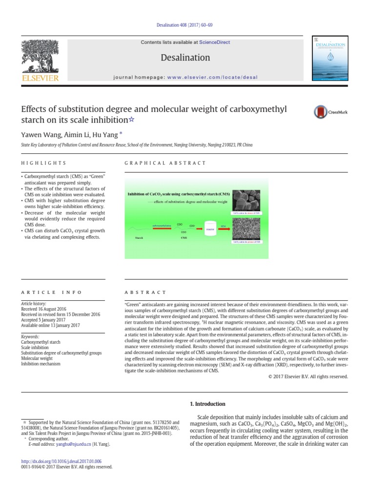 Desalination: Yawen Wang, Aimin Li, Hu Yang | PDF | Nuclear Magnetic ...