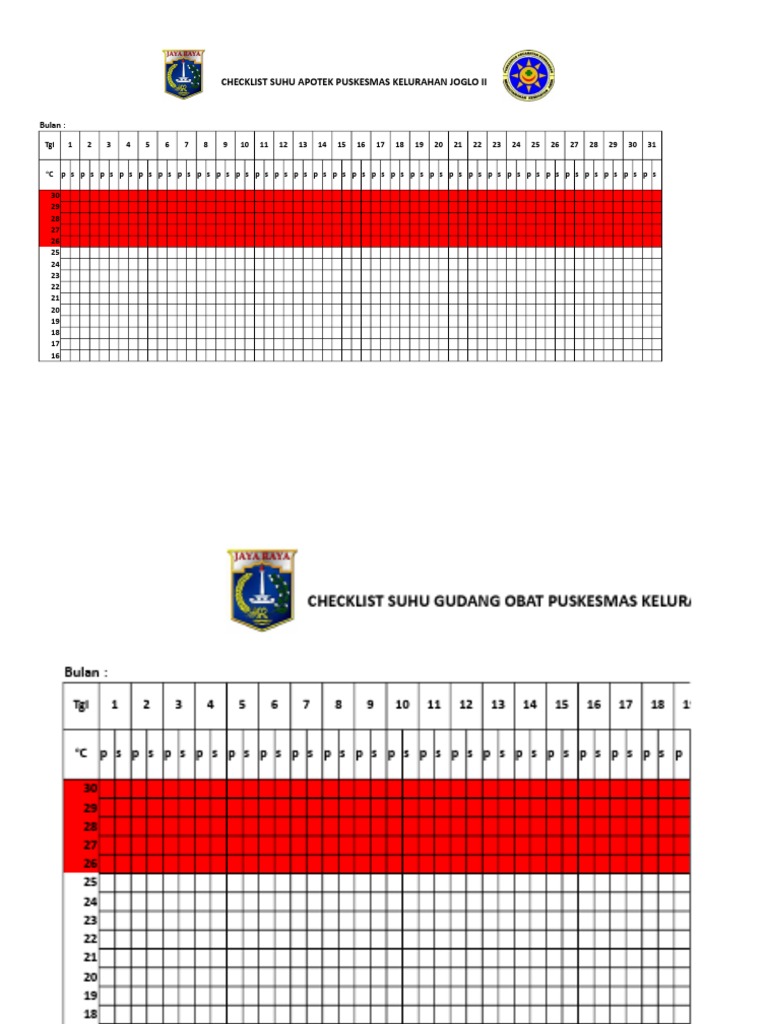 Checklist Suhu Apotek Puskesmas Kelurahan Joglo Ii: Bulan | PDF