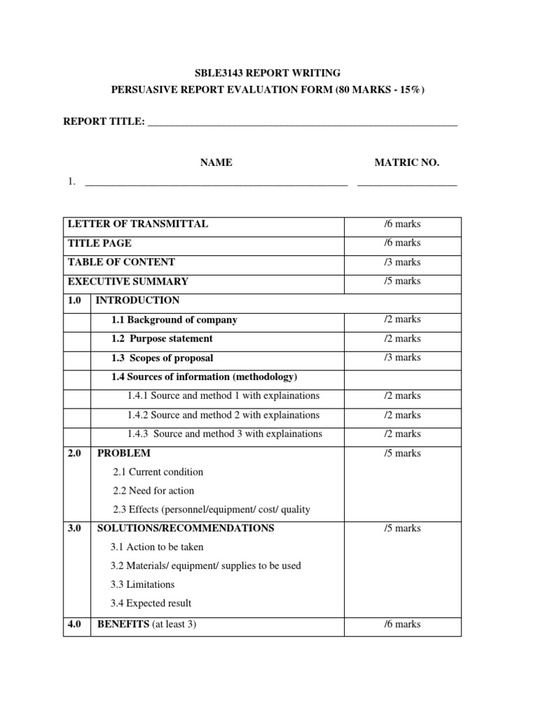 Persuasive Report Evaluation Form | PDF