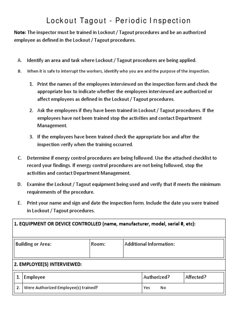 Inspection Form Lockout Tagout | PDF | Electromagnetism | Electrical ...