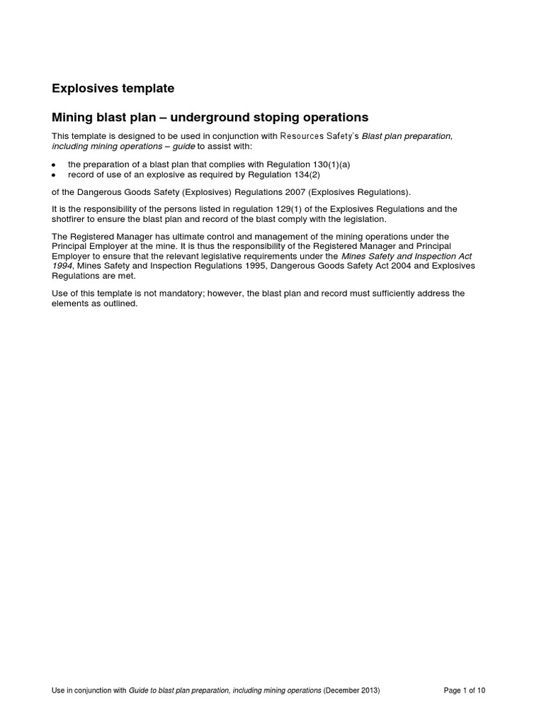 Mining Blast Plan Template | PDF | Explosive Material | Naval Mine