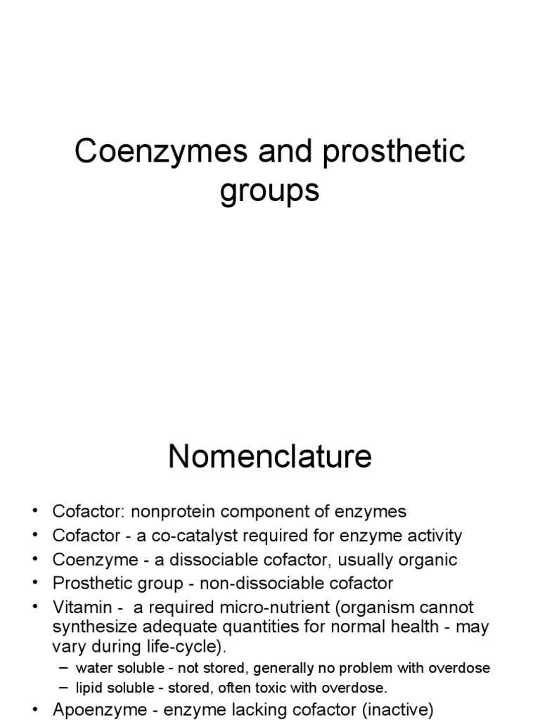 Coenzymes and Prosthetic Groups | PDF | Cofactor (Biochemistry ...