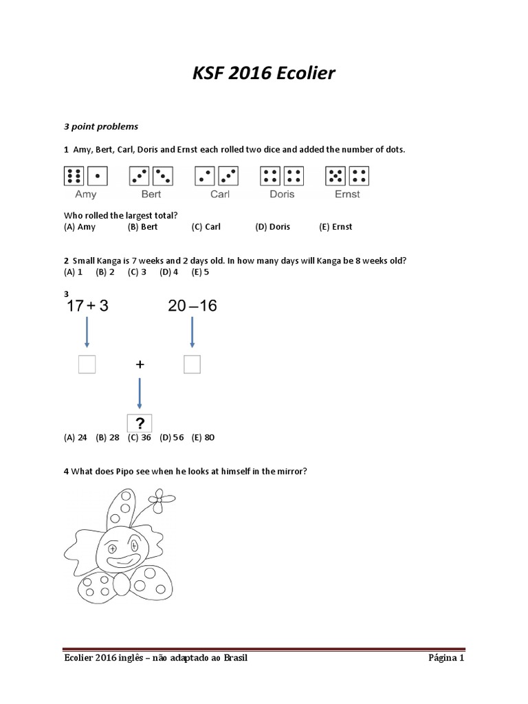 KSF 2016 Ecolier: 3 Point Problems | PDF | Triangle | Teaching Mathematics