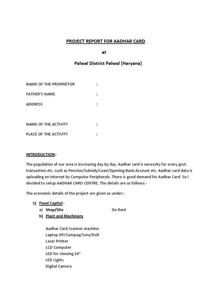 Aadhar Card Center Setup Guide | PDF | Business | Finance & Money ...