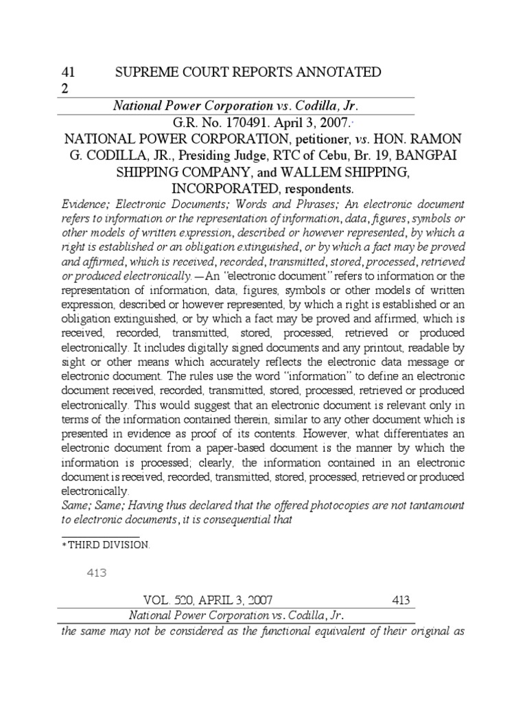 02 National Power Corporation vs. Codilla, Jr. | PDF | Certiorari | Evidence