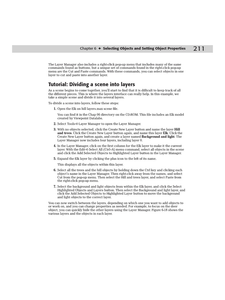 Tutorial: Dividing A Scene Into Layers: Chapter 6 Selecting Objects and Setting Object ...