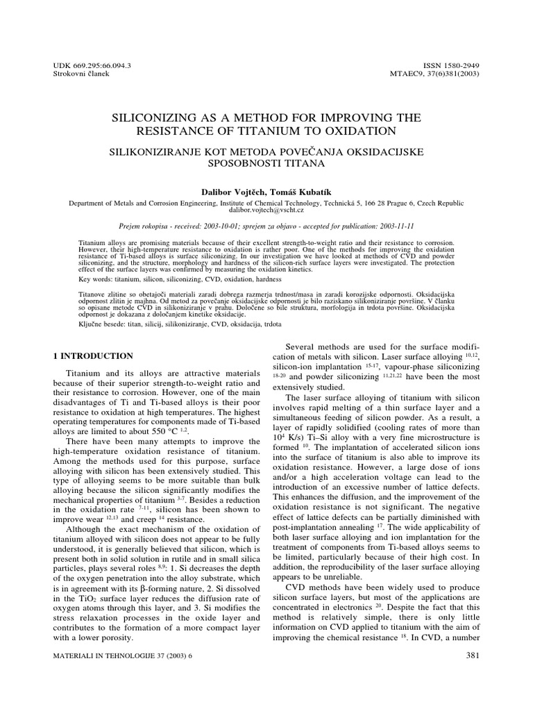 Siliconizing As A Method For Improving The Resistance of Titanium To ...