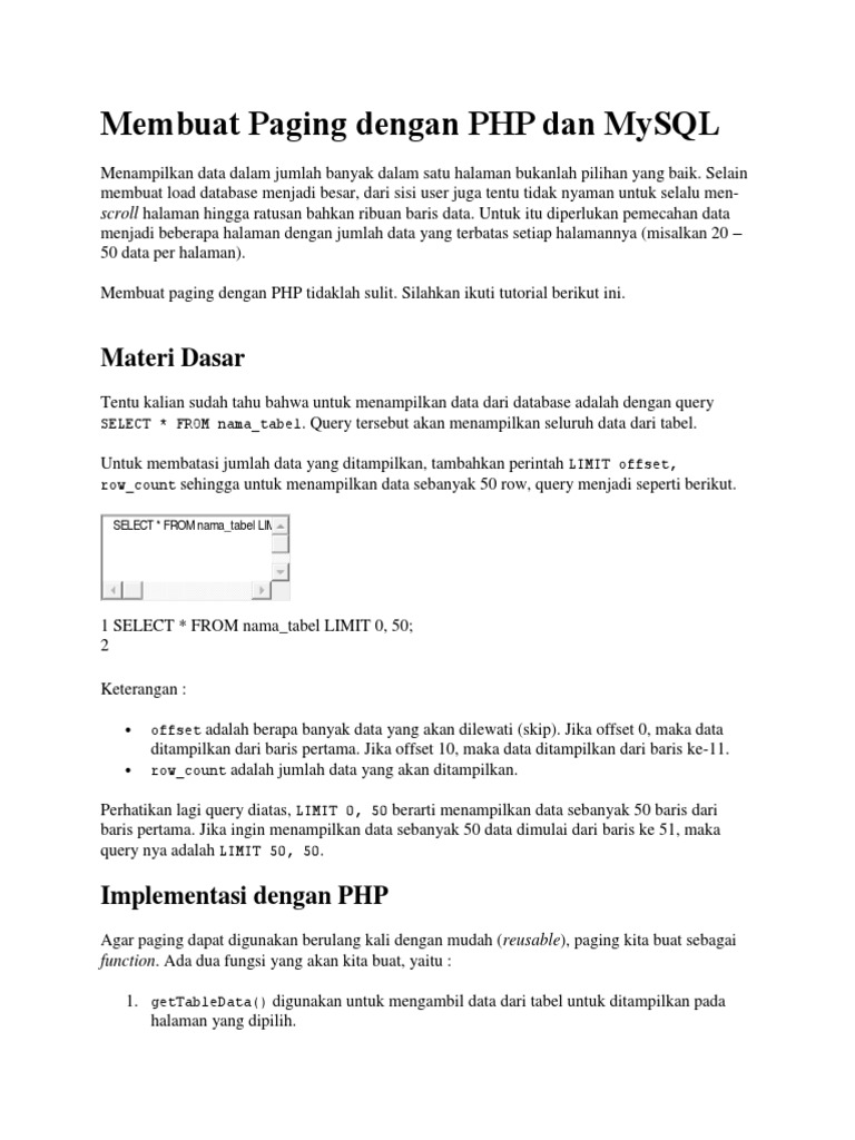 Membuat Paging Dengan PHP Dan MySQL | PDF Membuat Paging Dengan PHP Dan MySQL | PDF