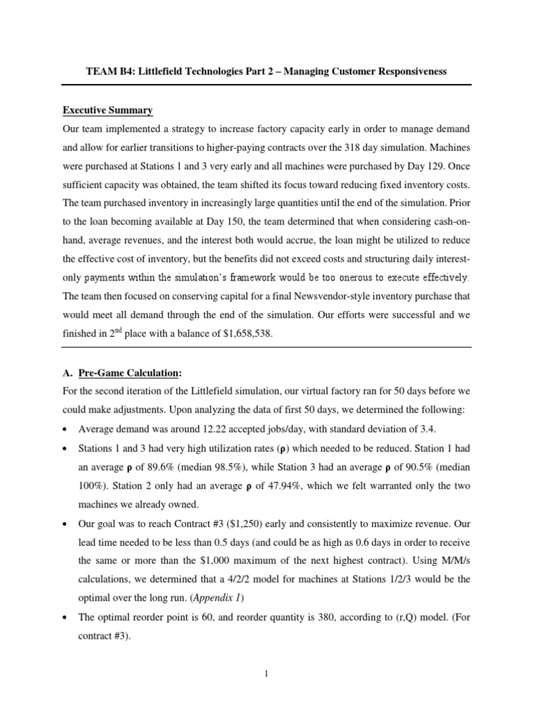 Writeup - Littlefield Simulation Part 2 | PDF | Inventory | Loans