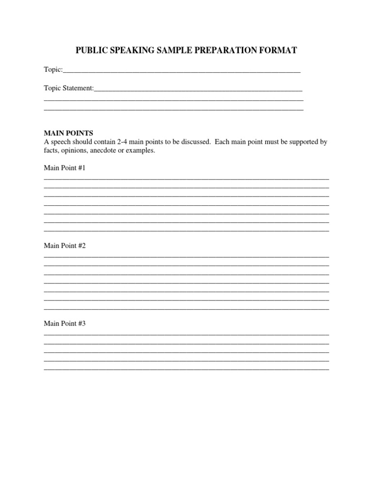 Public Speaking Sample Preparation Format | PDF | Public Speaking ...