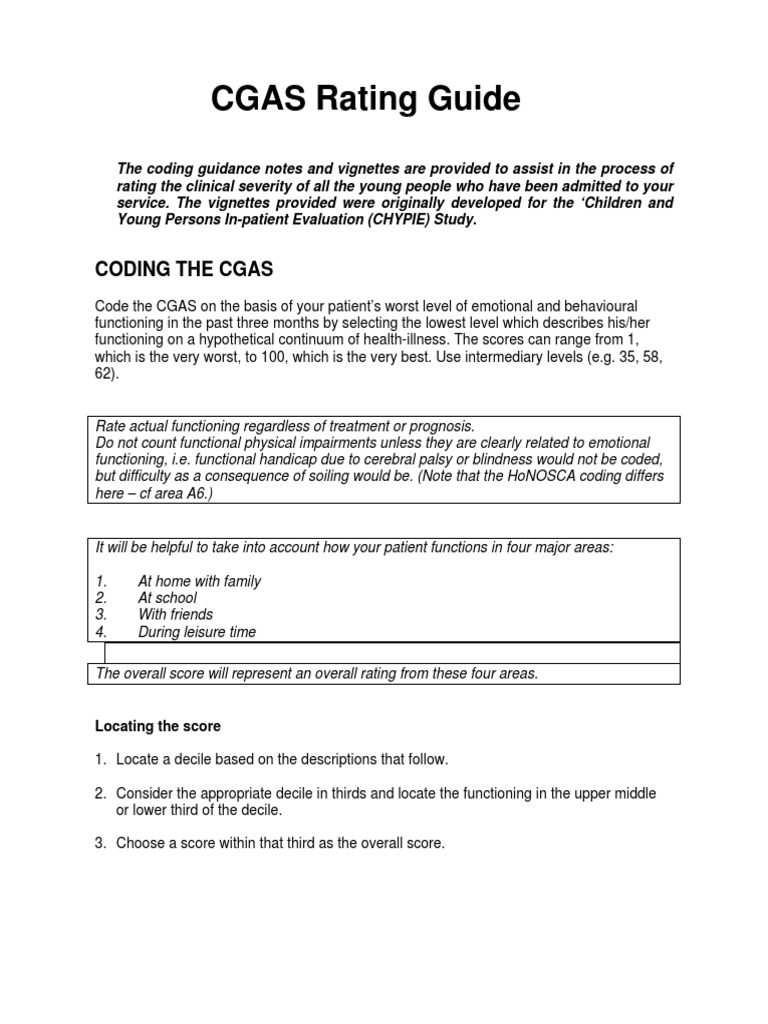 CGAS Rating Guide: Decoding Functioning Levels | PDF | Antisocial ...