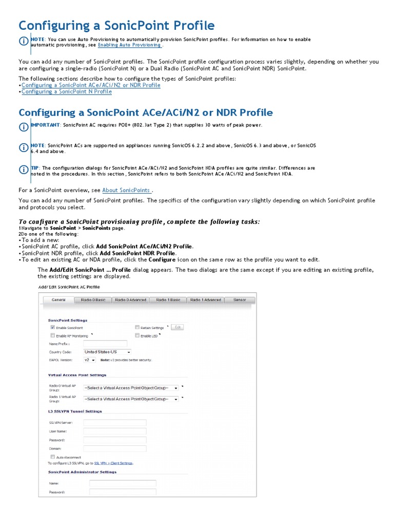 Configuring A SonicPoint Profile | PDF | Ieee 802.11 | Wireless Lan