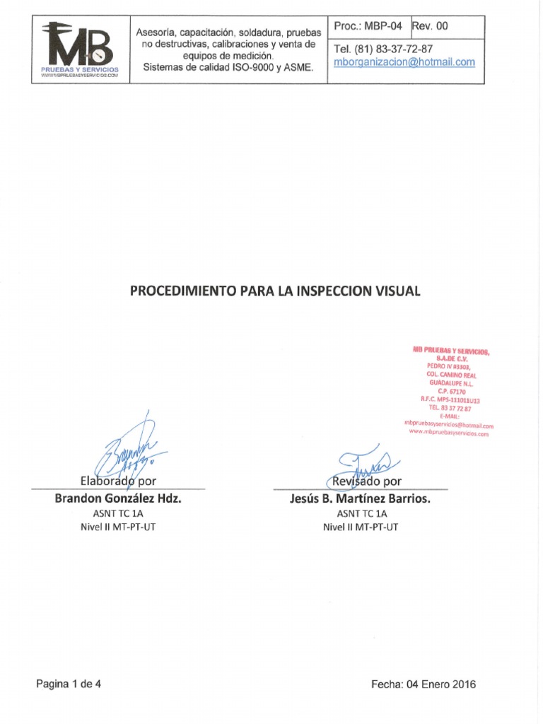 Procedimiento Inspeccion Visual | PDF