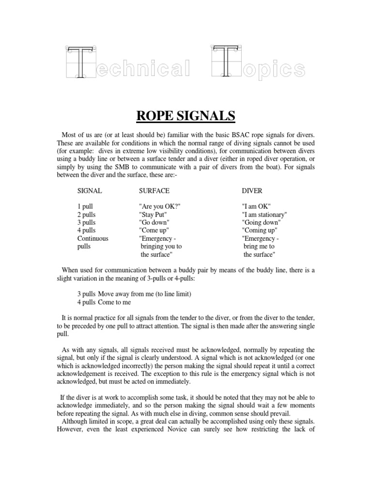 Rope Signals For Divers | PDF | Scuba Diving | Underwater Diving