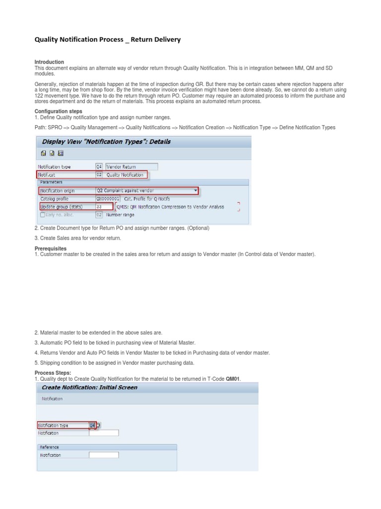 Automated Quality Notification Process for Vendor Returns Through ...