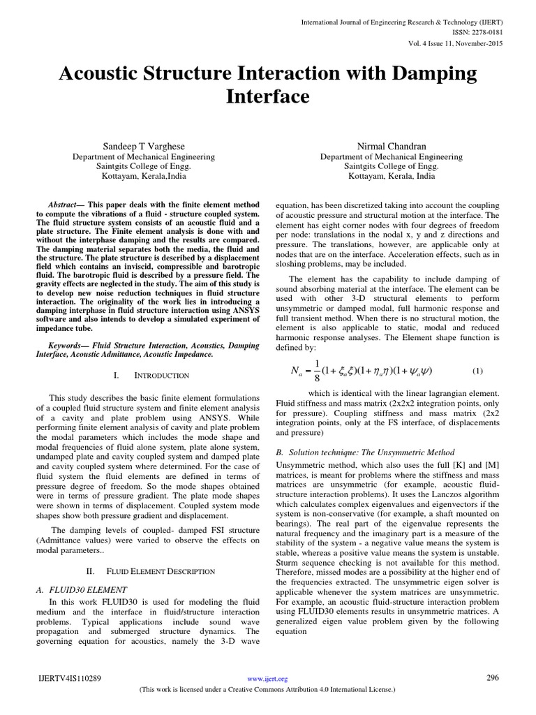 Acoustic Structure Interaction With Damping Interface: Sandeep T Varghese Nirmal Chandran | PDF ...