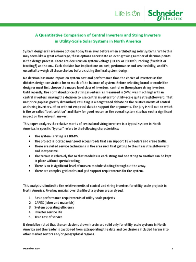 A Quantitative Comparison of Central Inverters and String Inverters in ...