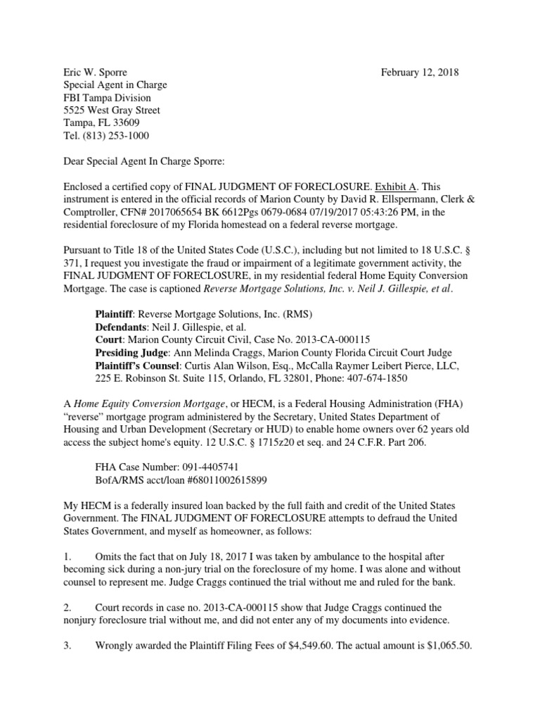 FBI Special Agent in Charge Eric W. Sporre Request Criminal Prosecution ... FBI Special Agent in Charge Eric W. Sporre Request Criminal Prosecution ...
