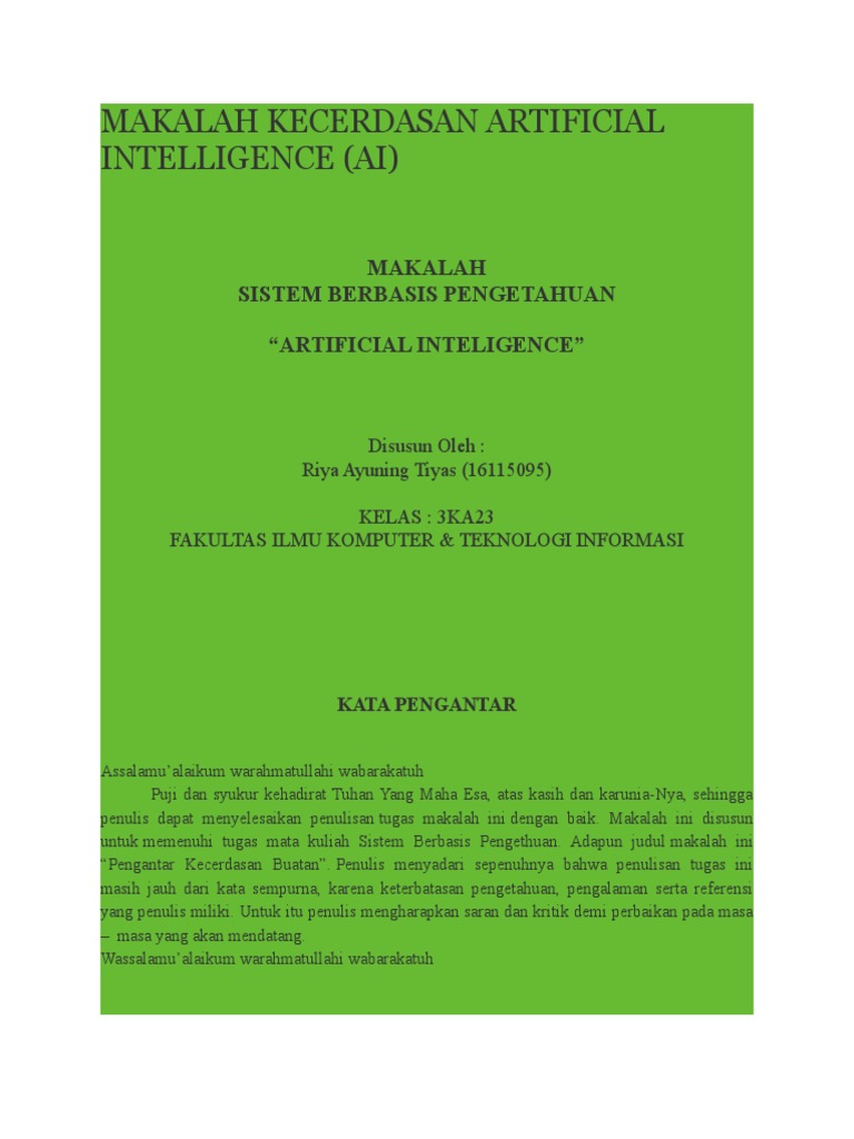 Makalah Kecerdasan Artificial Intelligence 1 | PDF